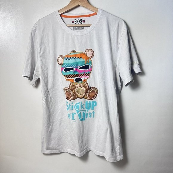 Bkys | Shirts | Bkys Tshirt Mens White Embroidered Stick Up Artist Bear ...